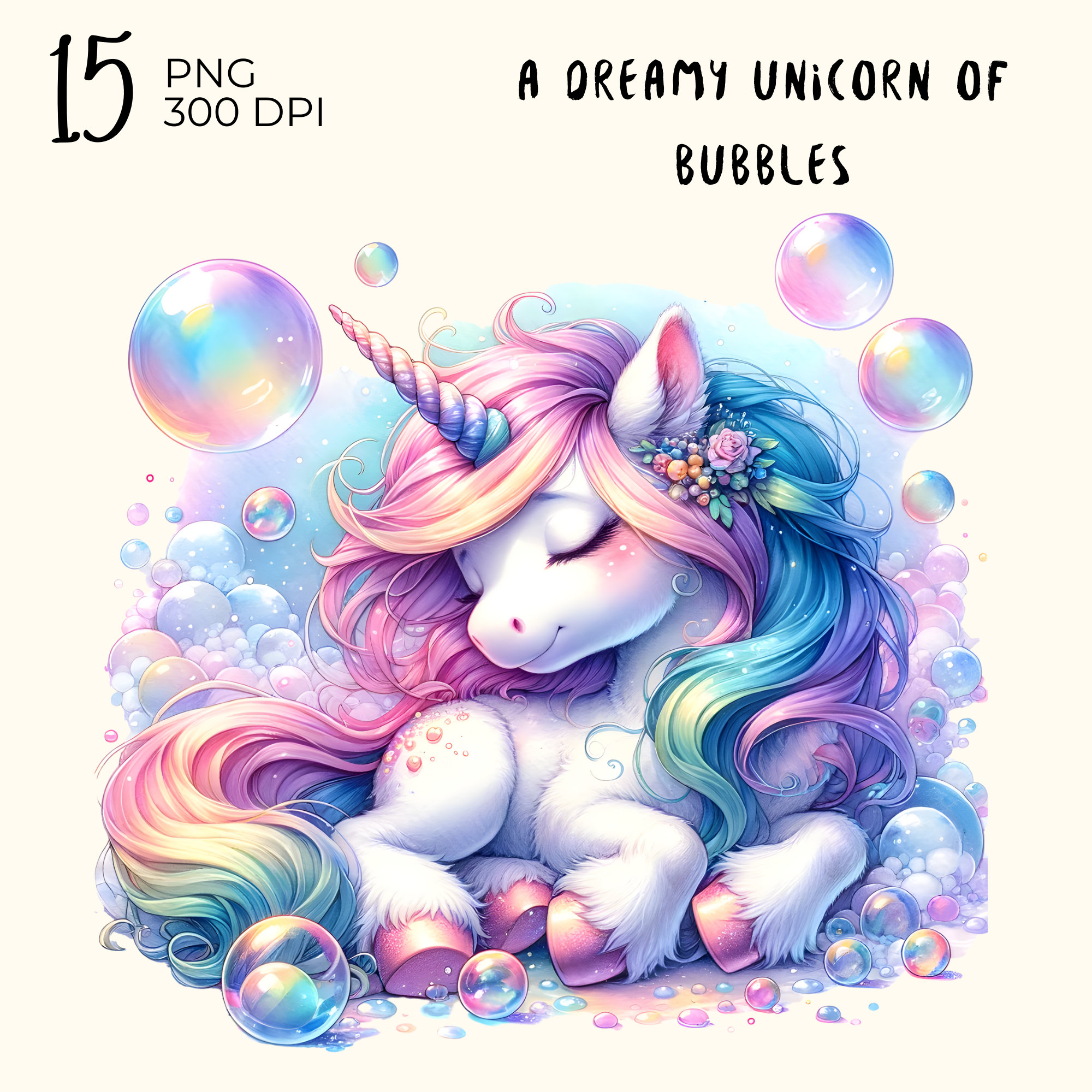 15 PNG Files : A Dreamy Unicorn Floating on a Bed of Pastel-colored ...
