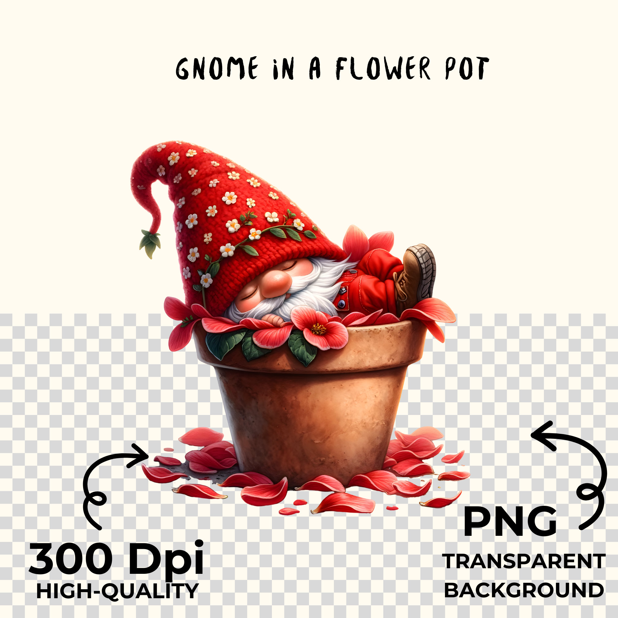 Watercolor Gnome Clipart: Red Gnome in Flower Pot (PNG Digital Download ...