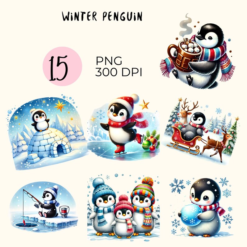 15 PNG : Winter Penguin, Cute Penguin Xmas, Winter Holiday Clipart ...