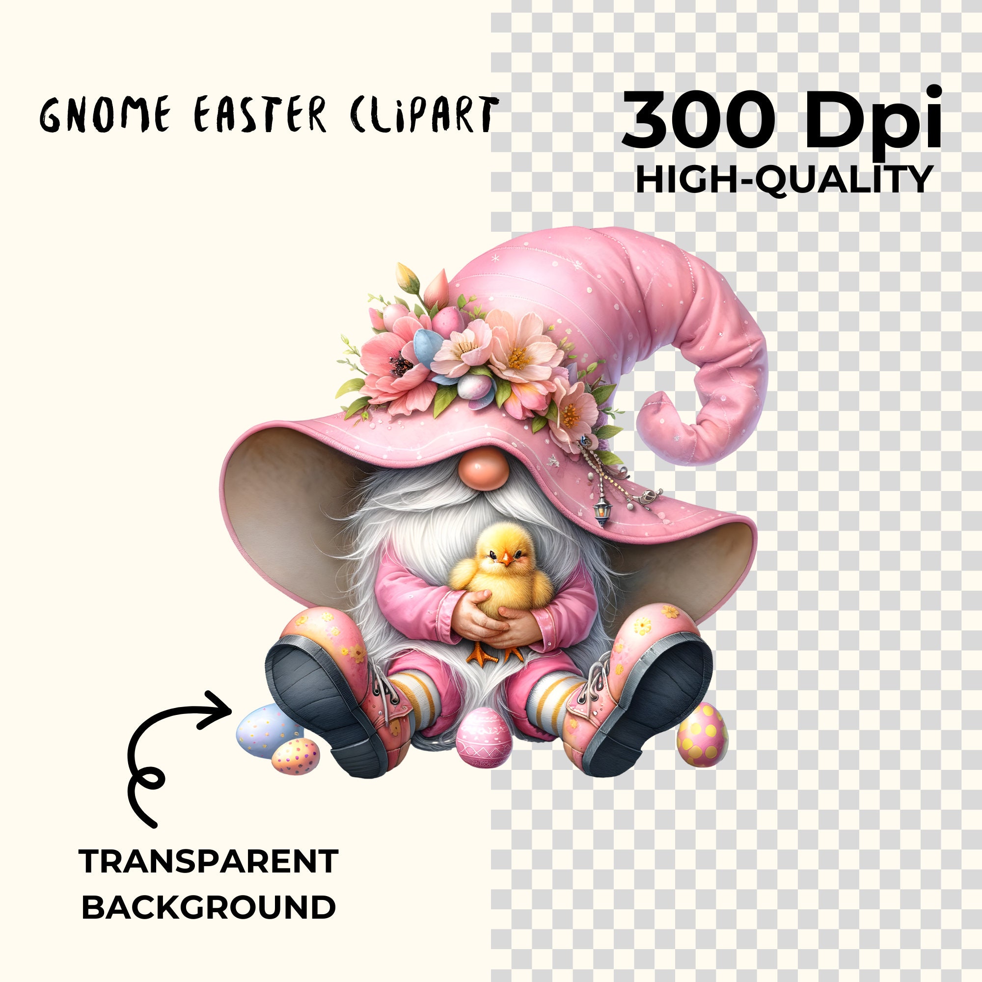 15 PNG Files : Gnome Easter Clipart, Watercolor Pink Gnome Clipart ...