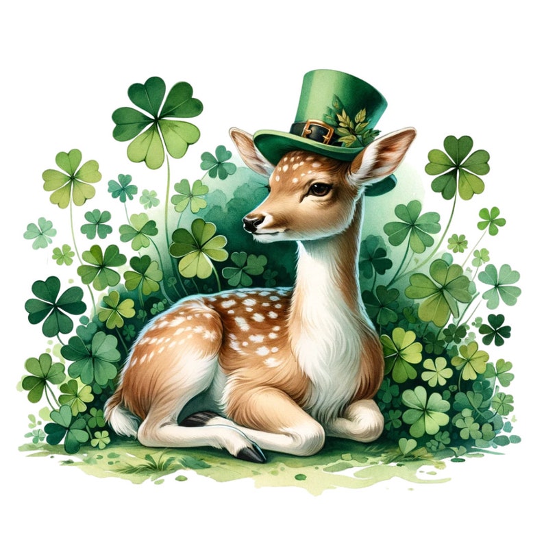 10 PNG Files : Watercolor Lucky Clover Charm Adorable Animal in Top Hat ...