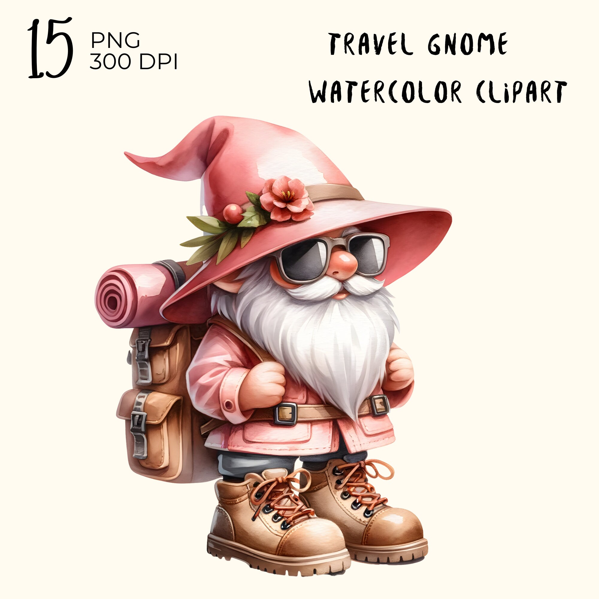 15 PNG Files : Travel Gnome, Tourist Gnome, Summer Gnome, Watercolor ...