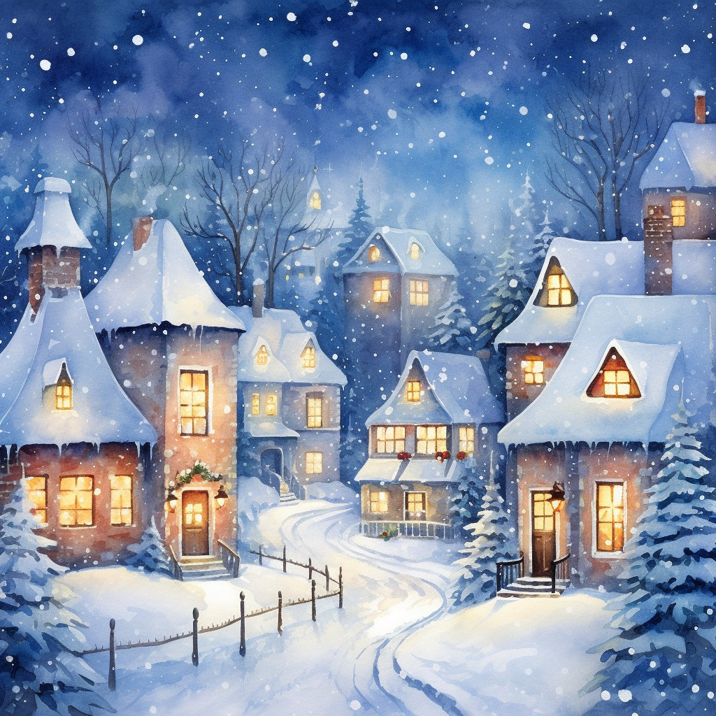 Watercolor Christmas Holiday Village, Digital Download, Card Making ...