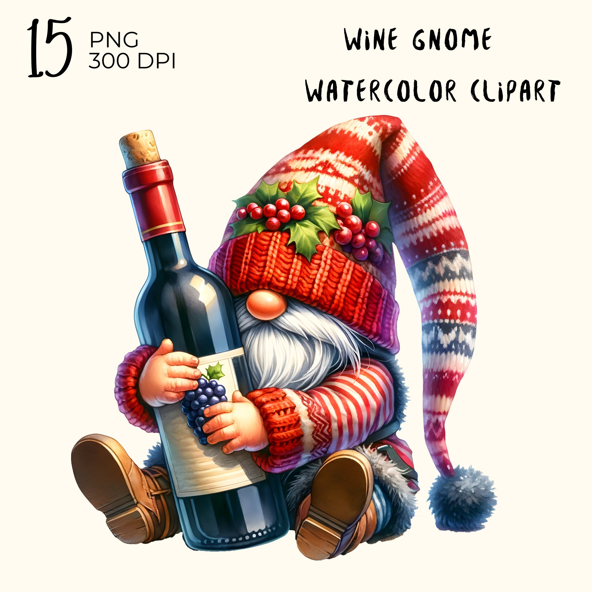 Wine Gnome Watercolor Clipart: 15 PNG Files (digital Download) - Etsy