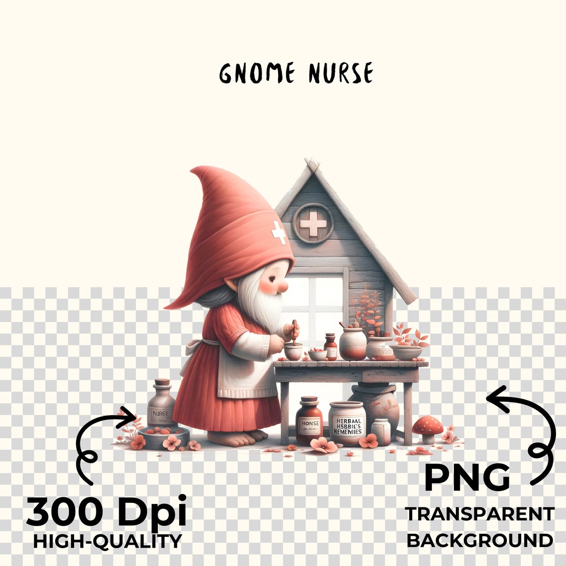 15 PNG Files : Gnome Nurse Clipart, Watercolor Gnome Clipart, Green ...