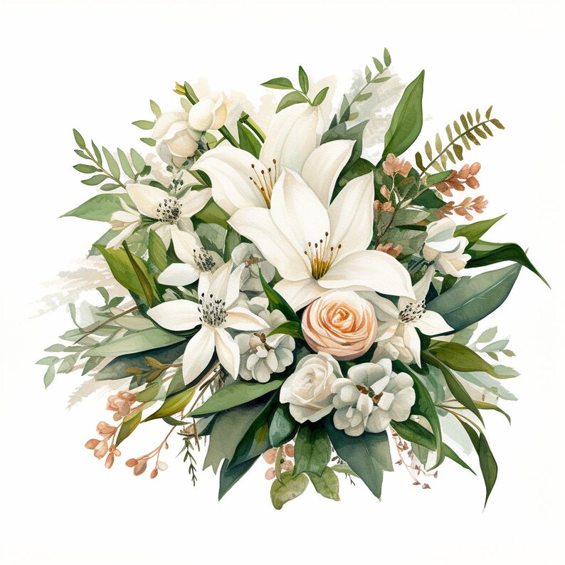 Wedding Flowers, Clipart, High Quality Jpgs, Digital Download, Card ...