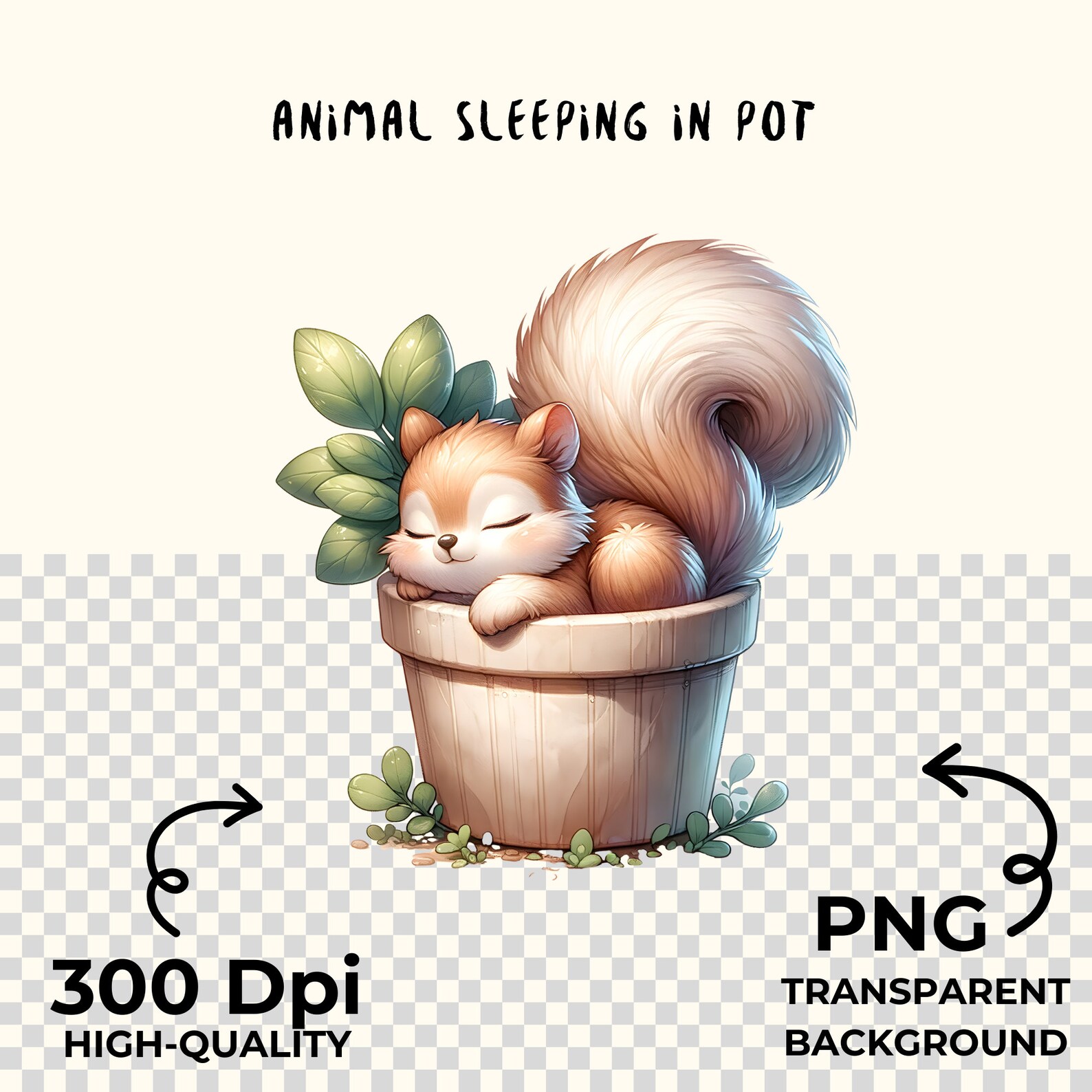 15 PNG Files : Animal in a Pot, Watercolor Cute Animal, Watercolor Png ...