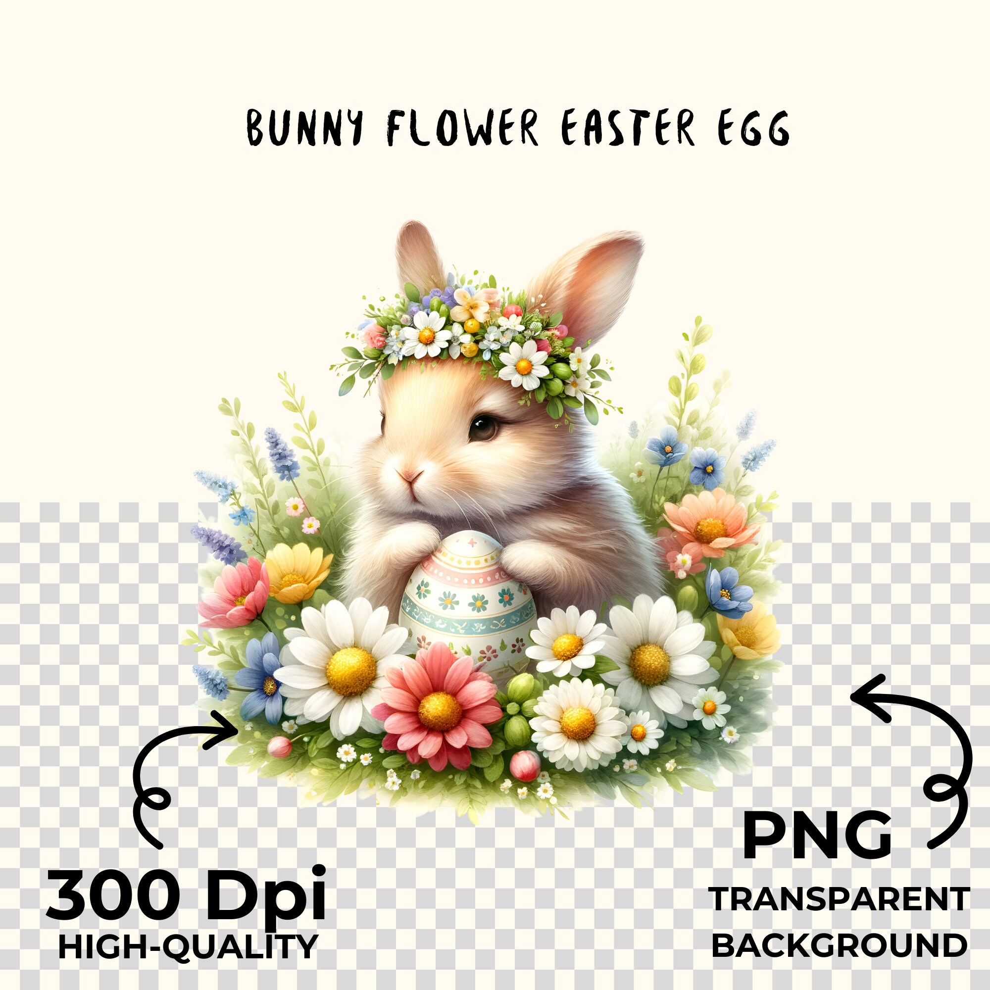 10 PNG Files : Bunny Flower Easter Egg Clipart, Watercolor Clipart Png ...