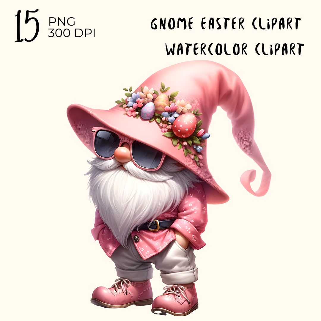 15 PNG Files : Gnome Easter Clipart, Watercolor Pink Gnome Clipart ...