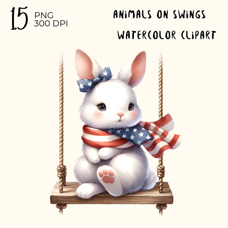 15 Png Files : Animals on Swings, Patriotic Animal, Watercolor 4th of ...