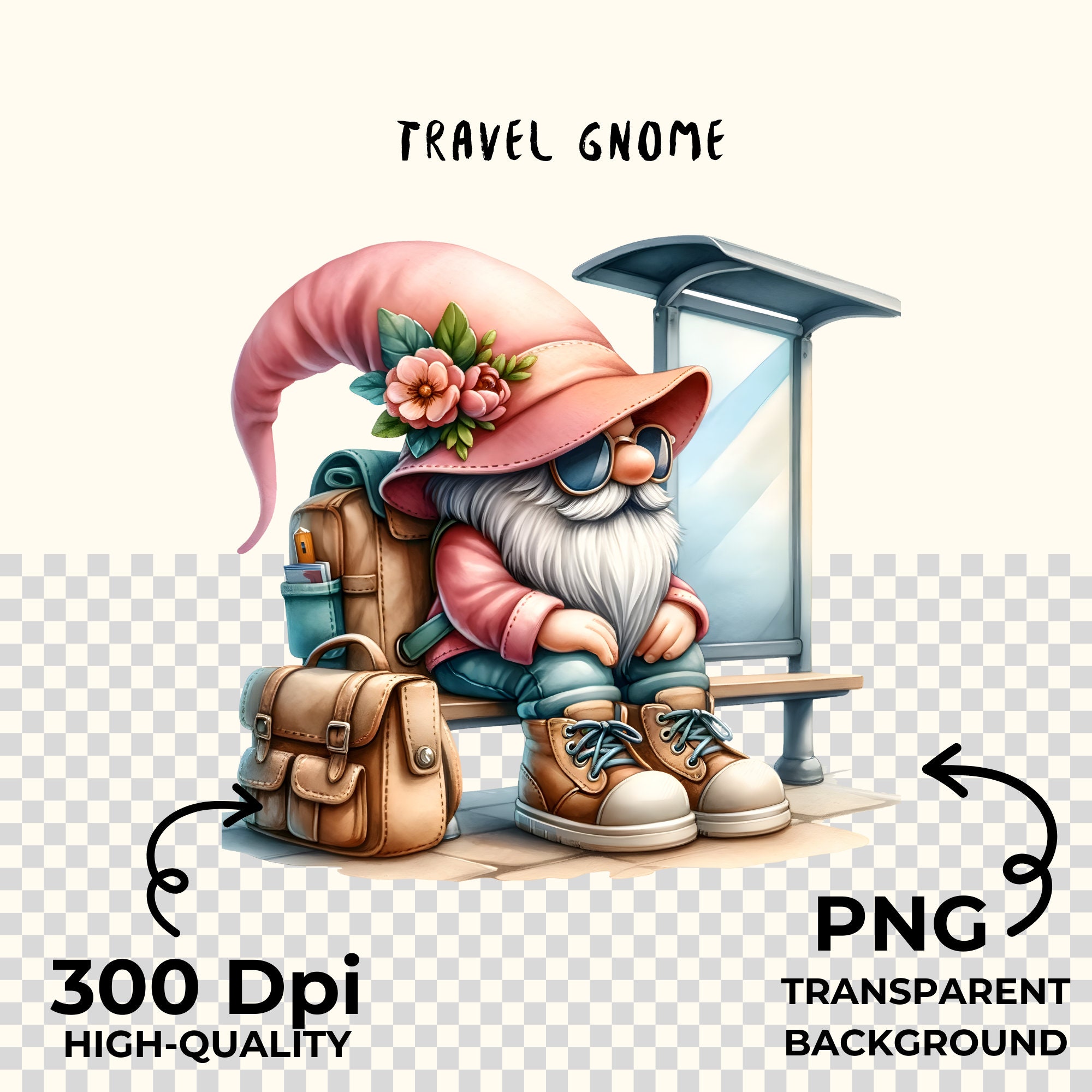 15 PNG Files : Travel Gnome, Tourist Gnome, Summer Gnome, Watercolor ...