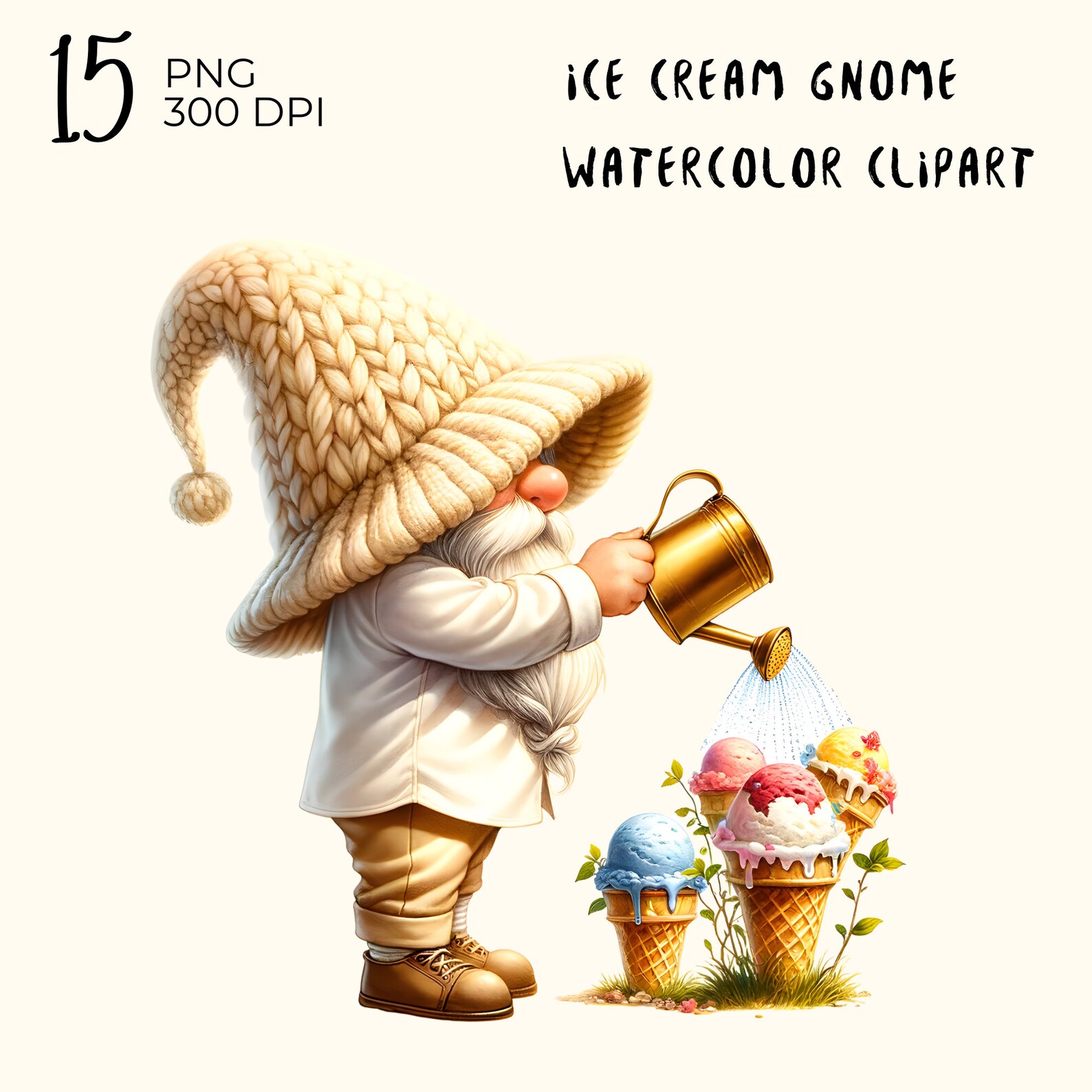 15 PNG Files : Ice Cream Gnome Clipart, Watercolor Gnome Png ...