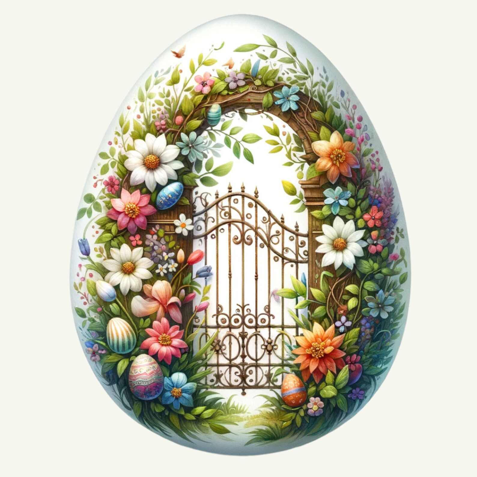 10 PNG Files : Easter Ceramic Egg Clipart, Garden Gate Enchanted Easter ...