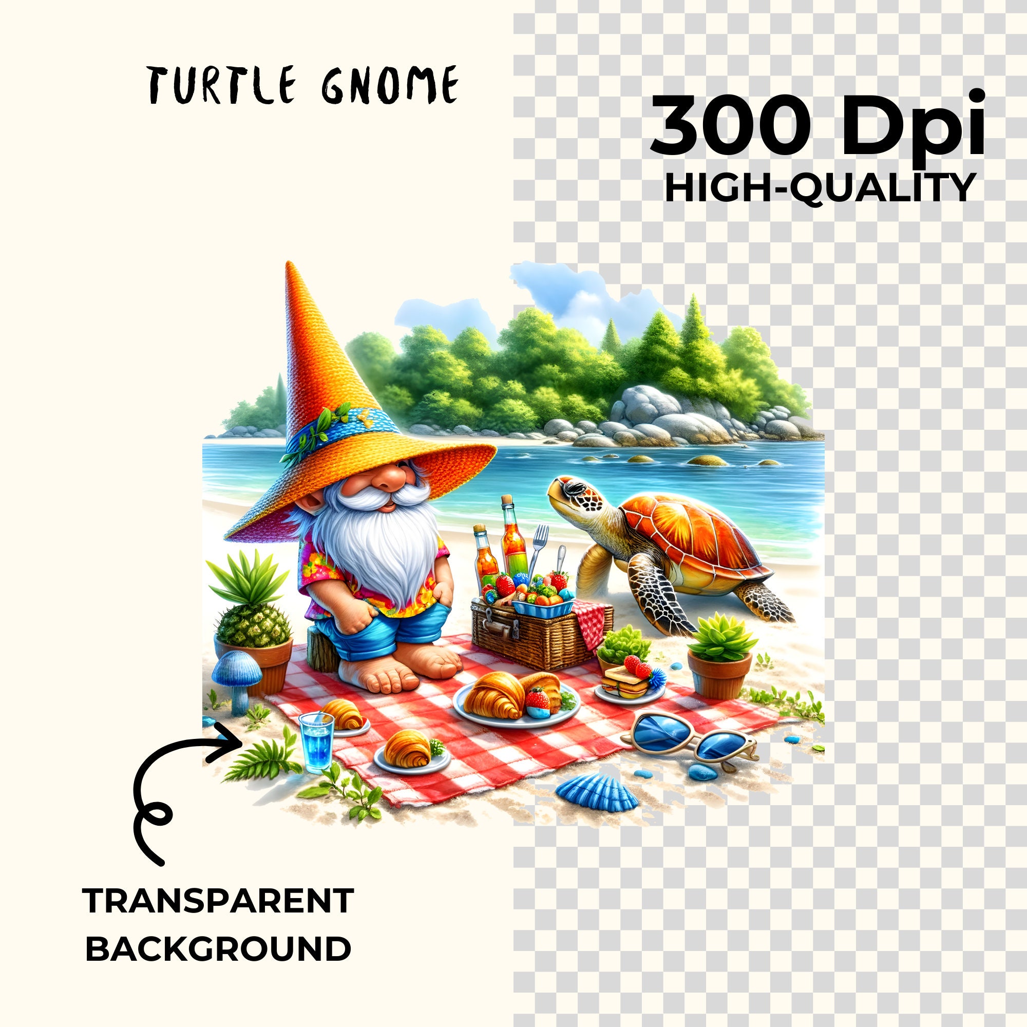 Turtle Gnome Watercolor PNG Clipart: Summer Gnomes (digital Download ...