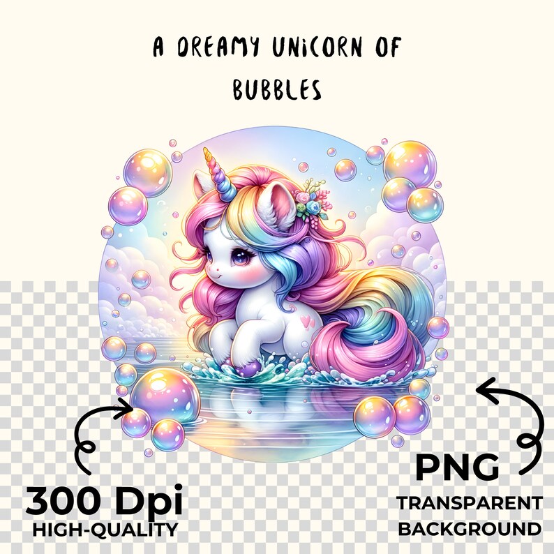 15 PNG Files : A Dreamy Unicorn Floating on a Bed of Pastel-colored ...