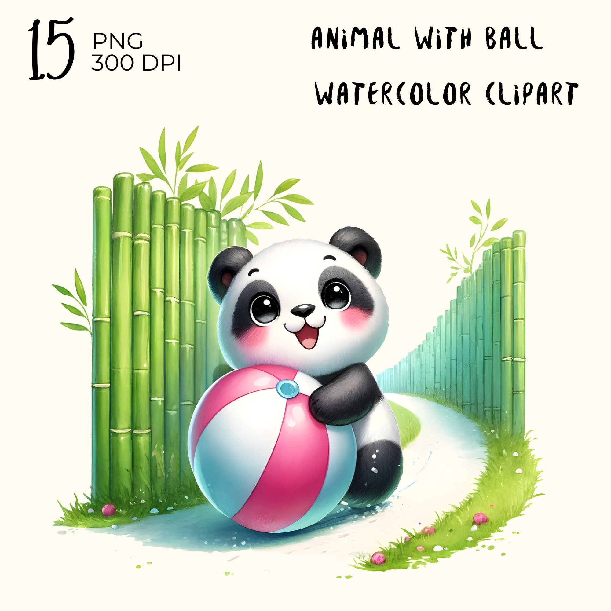 15 PNG Files : Animal With Ball, Watercolor Cute Animal, Watercolor Png ...