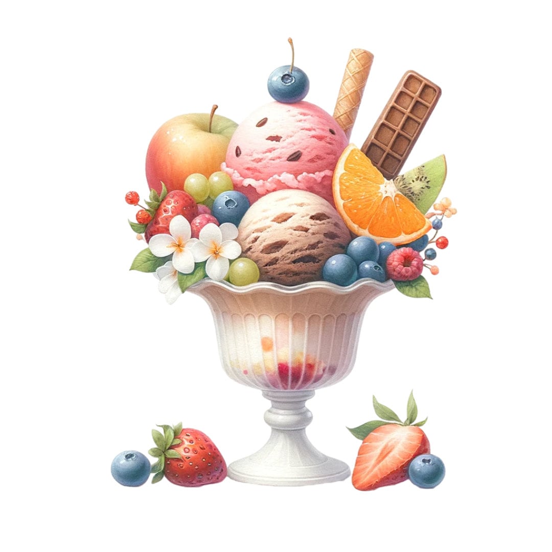 7 PNG File : Ice Cream and Fruit, Watercolor Desserts, Food Clipart ...
