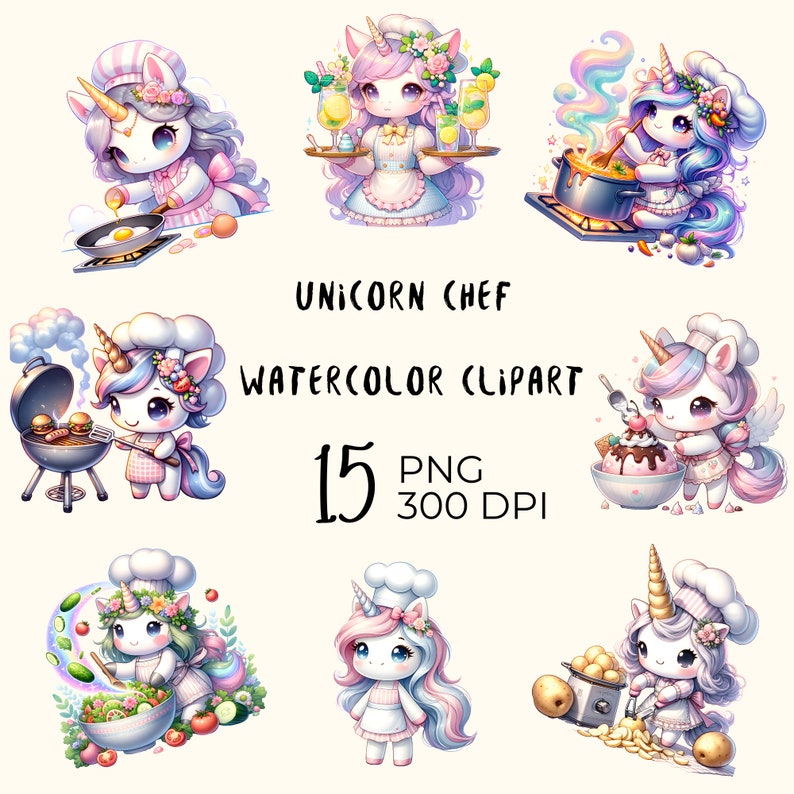 15 PNG Files : Unicorn Chef, Cute Unicorn Clipart, Unicorn Clipart ...