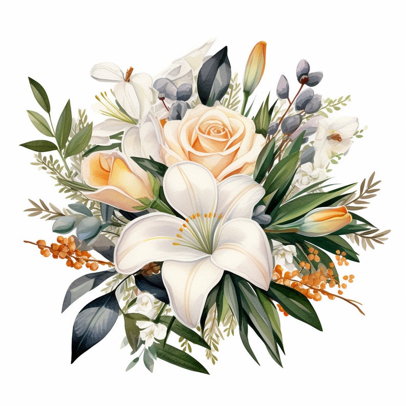 Wedding Flowers, Clipart, High Quality Jpgs, Digital Download, Card ...