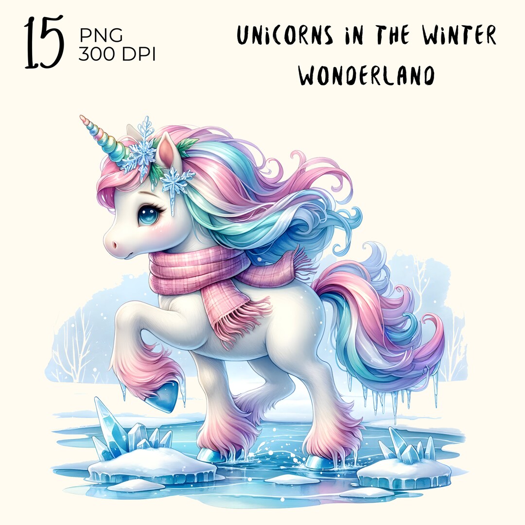 Winter Wonderland Unicorn Clipart: Watercolor PNG Files (digital ...