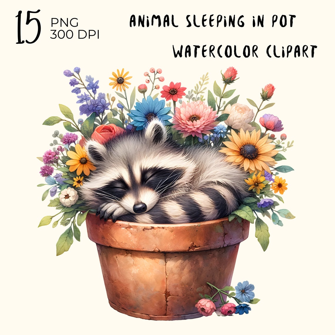 15 PNG Files : Animal in a Pot, Watercolor Cute Animal, Watercolor Png ...