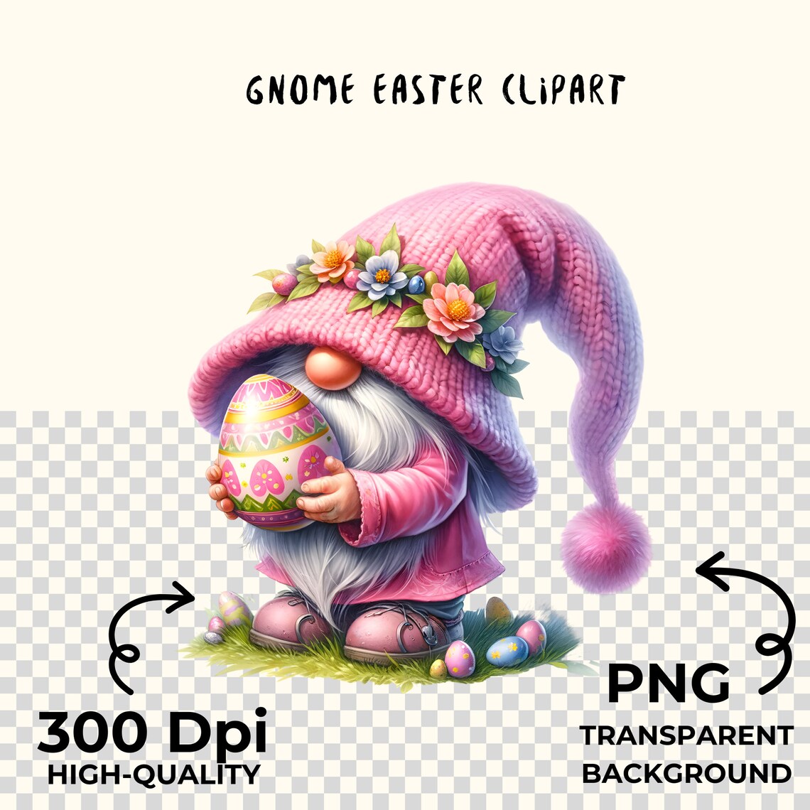15 PNG Files : Gnome Easter Clipart, Watercolor Pink Gnome Clipart ...