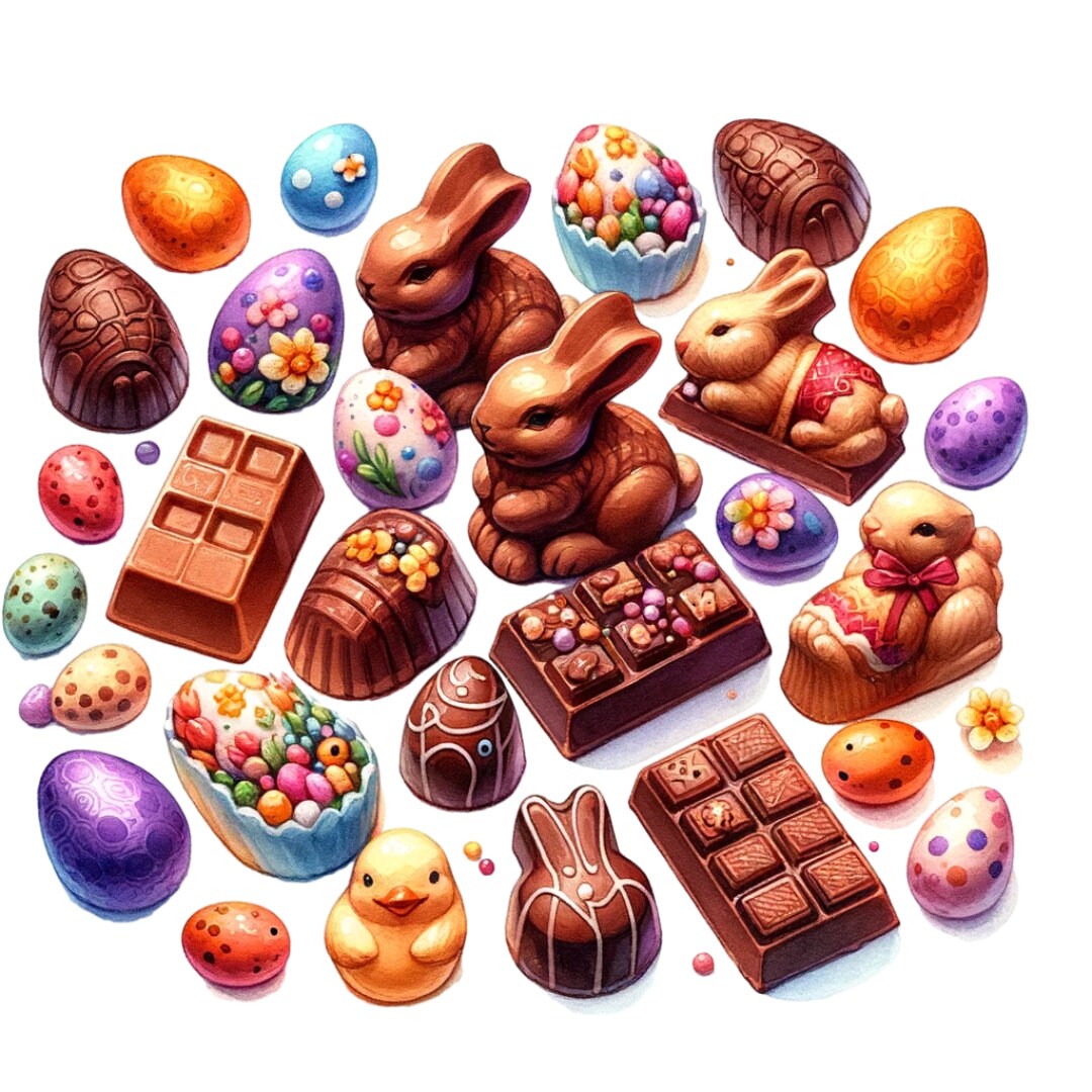 8 PNG Files : Easter Chocolate Clipart, Watercolor Easter Clipart ...