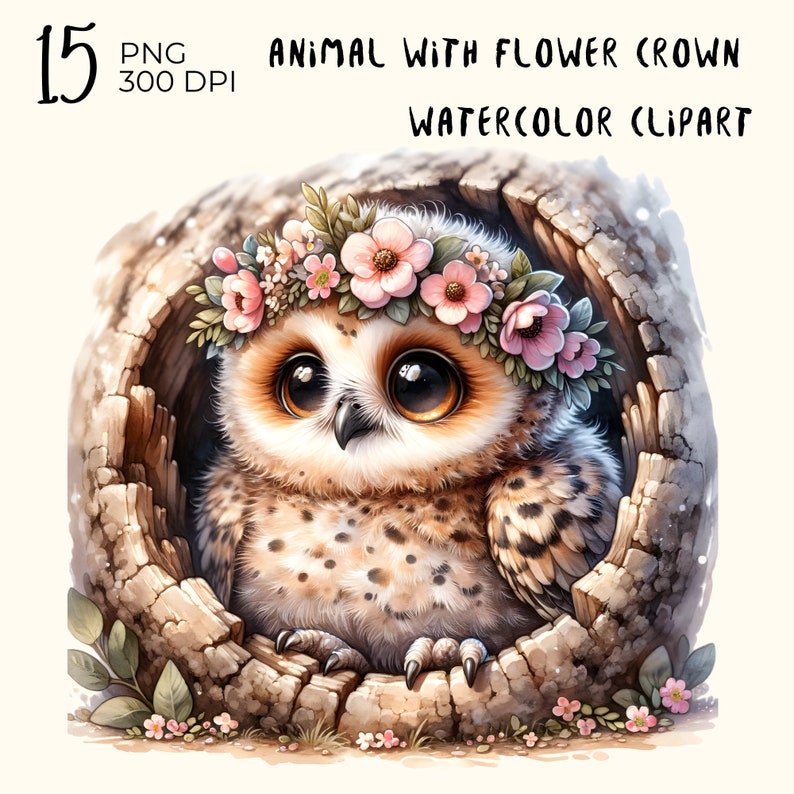 Animal Flower Crown Clipart: Watercolor PNG Files (digital Download) - Etsy