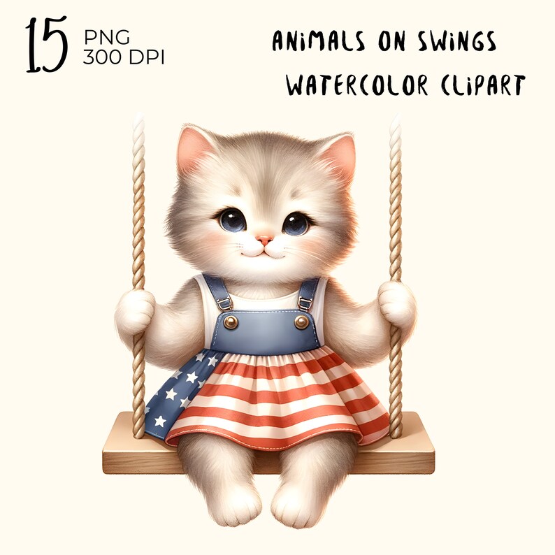 15 Png Files : Animals on Swings, Patriotic Animal, Watercolor 4th of ...