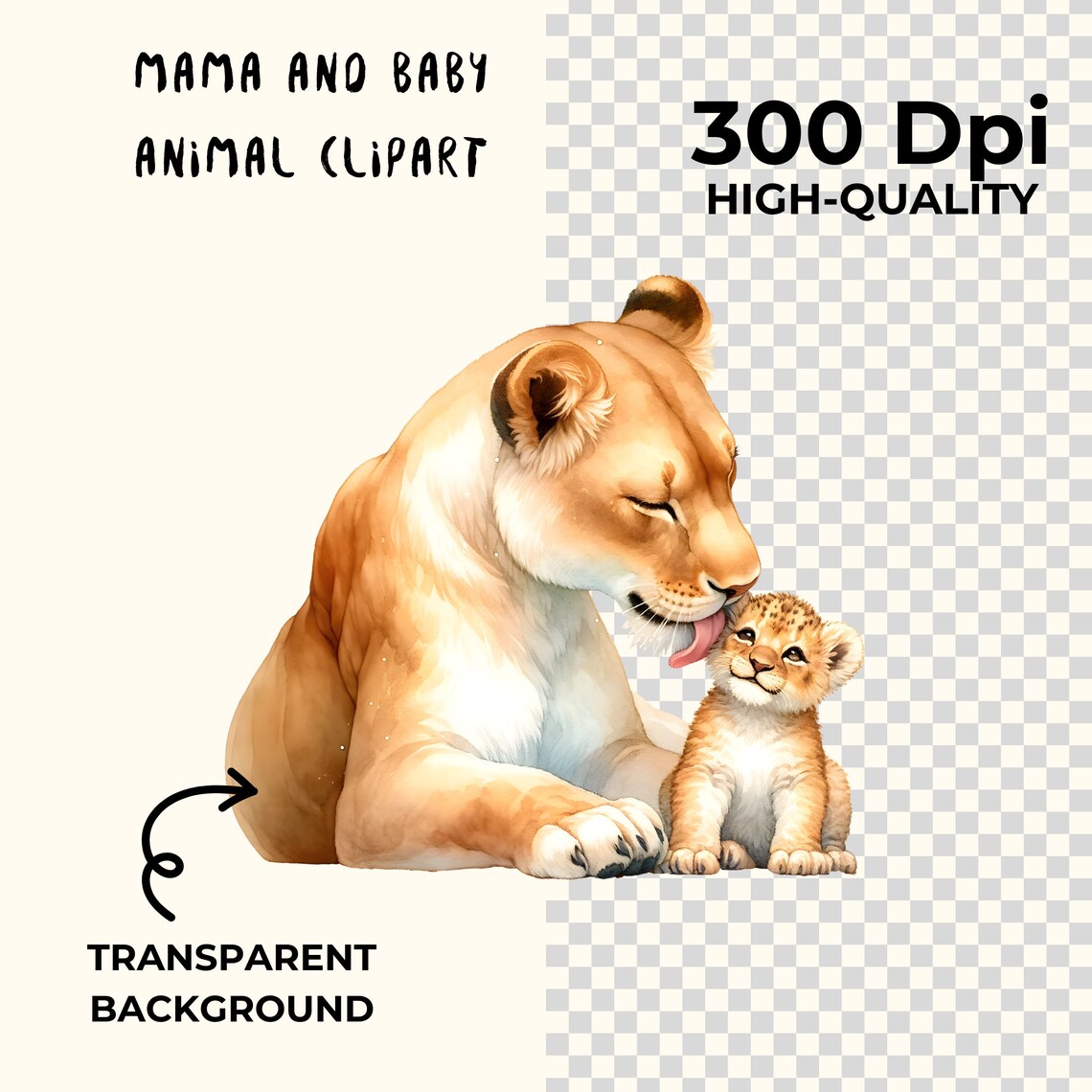 15 PNG Files : Mama and Baby Animal, Watercolor Cute Animal, Watercolor ...