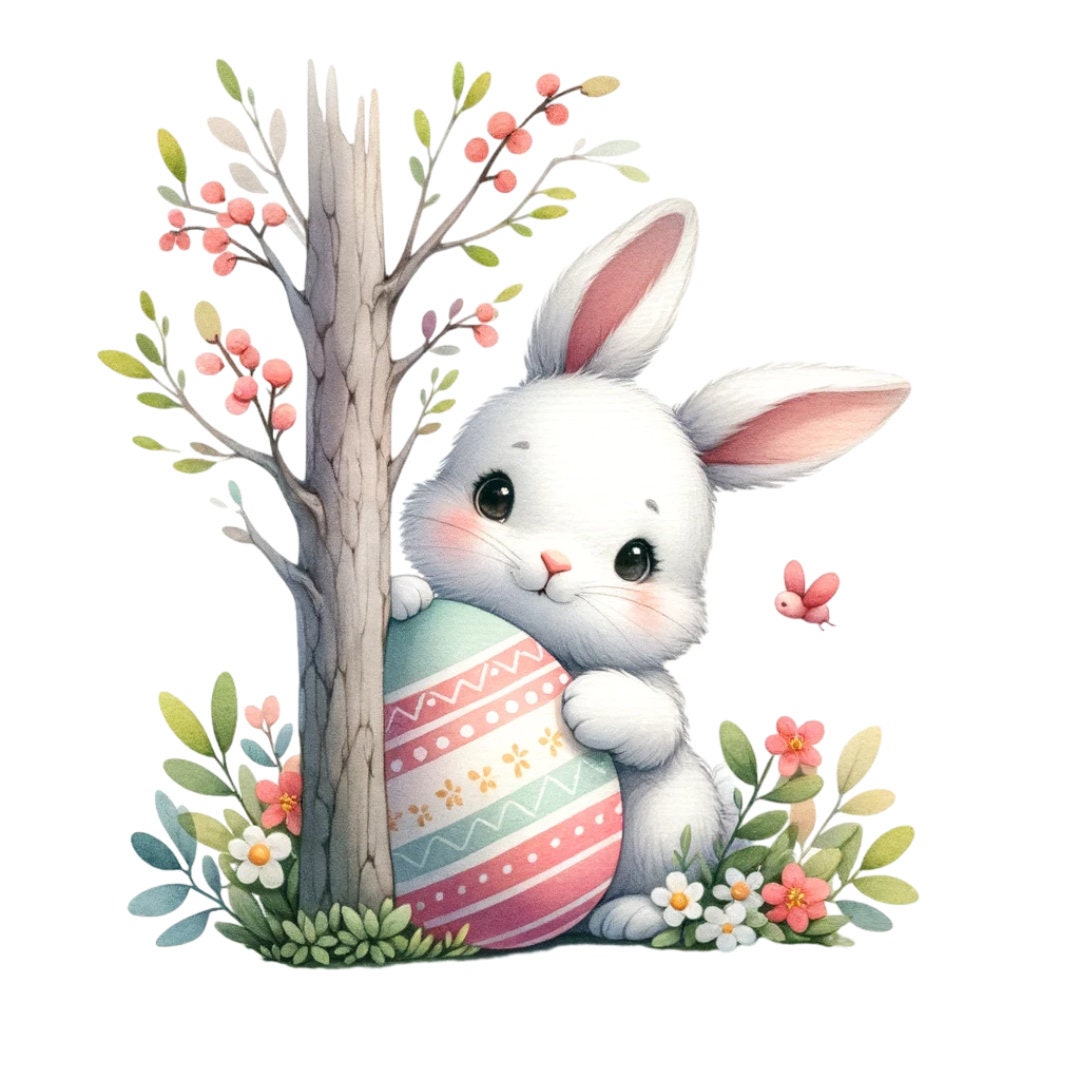 11 PNG Files : Watercolor Easter Bunny, Digital Download, Card Making ...