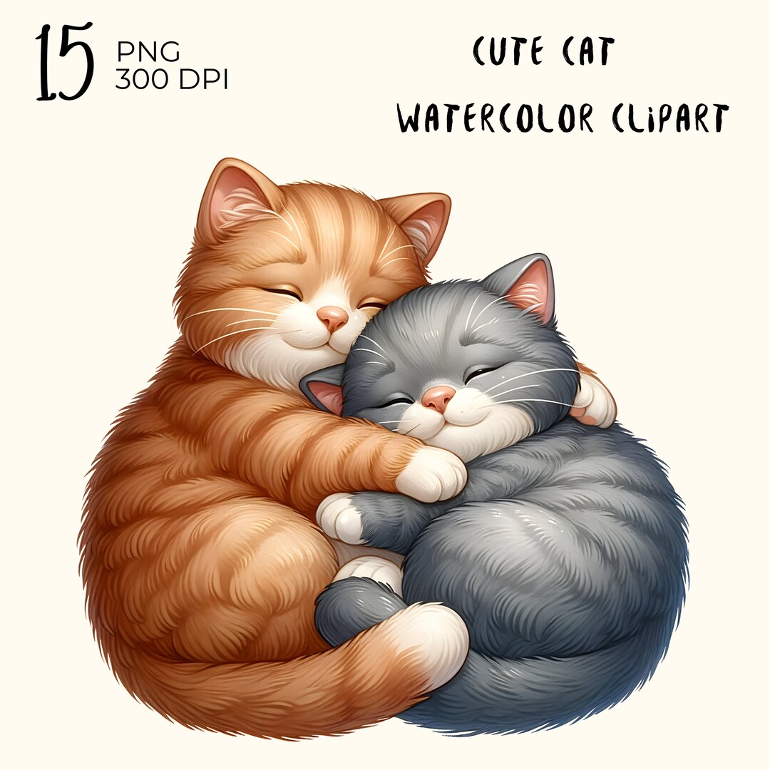 Watercolor Cute Cat Clipart PNG, Nursery Decor With Cute Animals, Cute ...