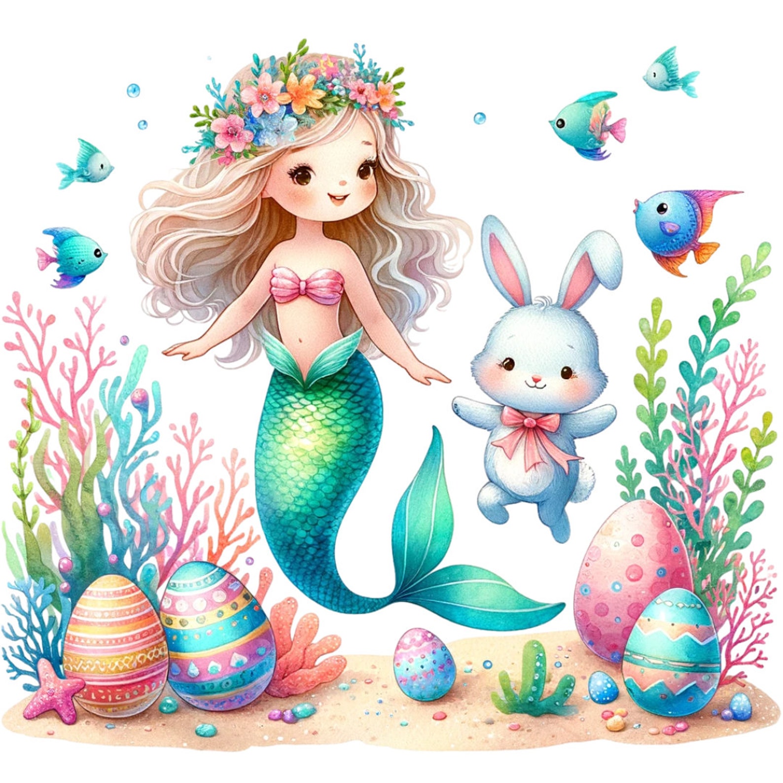 14 PNG Files Enchanted Easter Mermaid: Festive Sea Fantasy, Digital ...