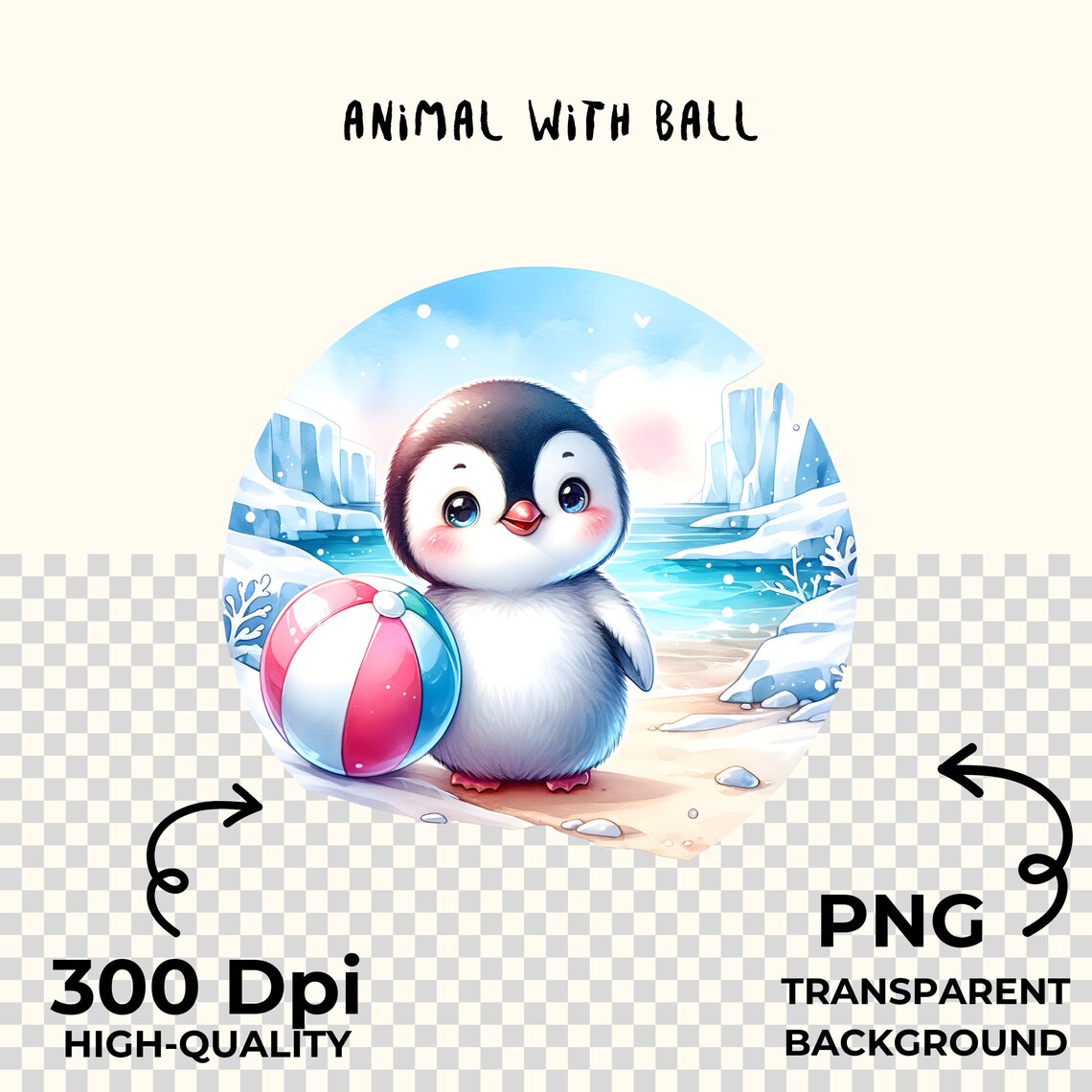 15 PNG Files : Animal With Ball, Watercolor Cute Animal, Watercolor Png ...