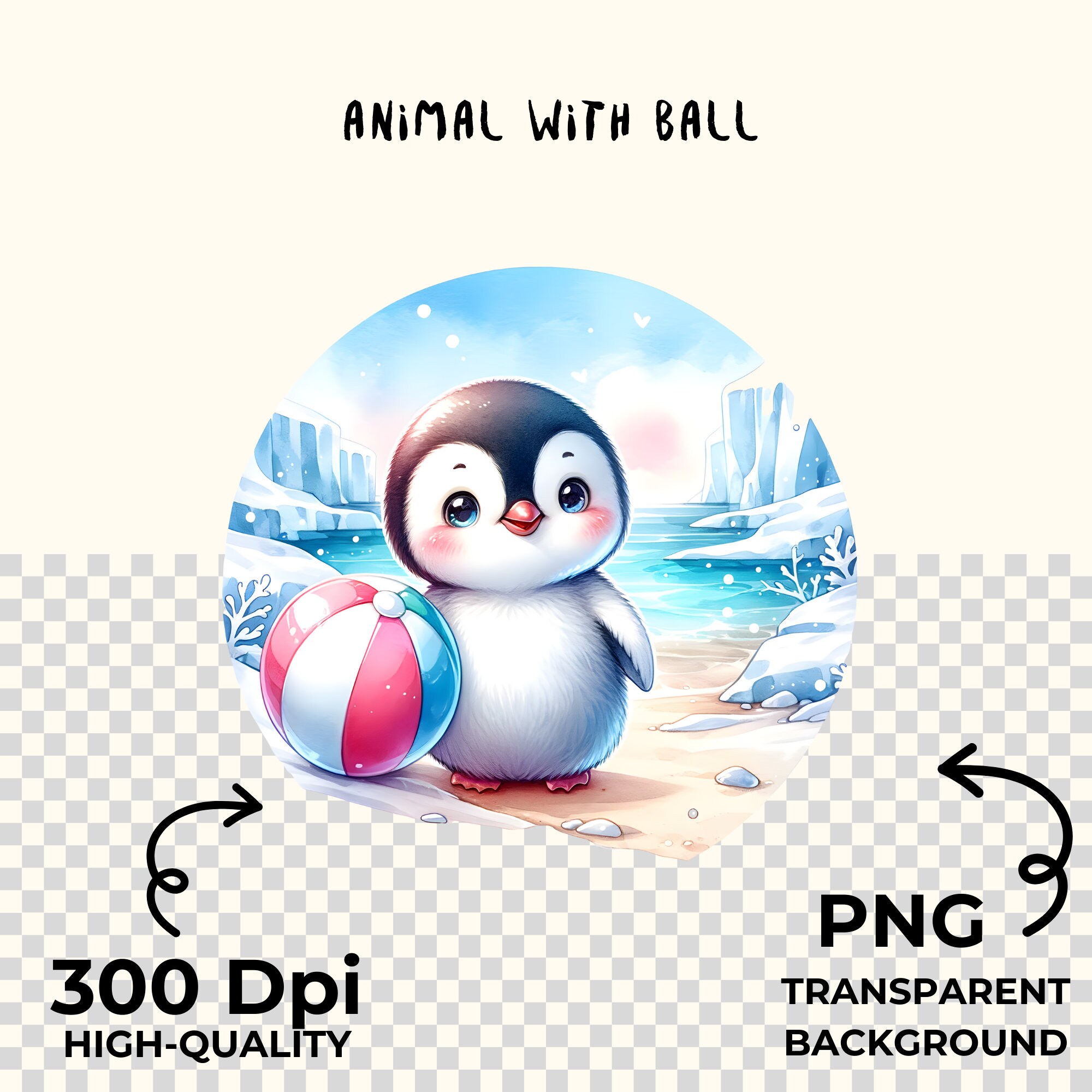 15 PNG Files : Animal With Ball, Watercolor Cute Animal, Watercolor Png ...