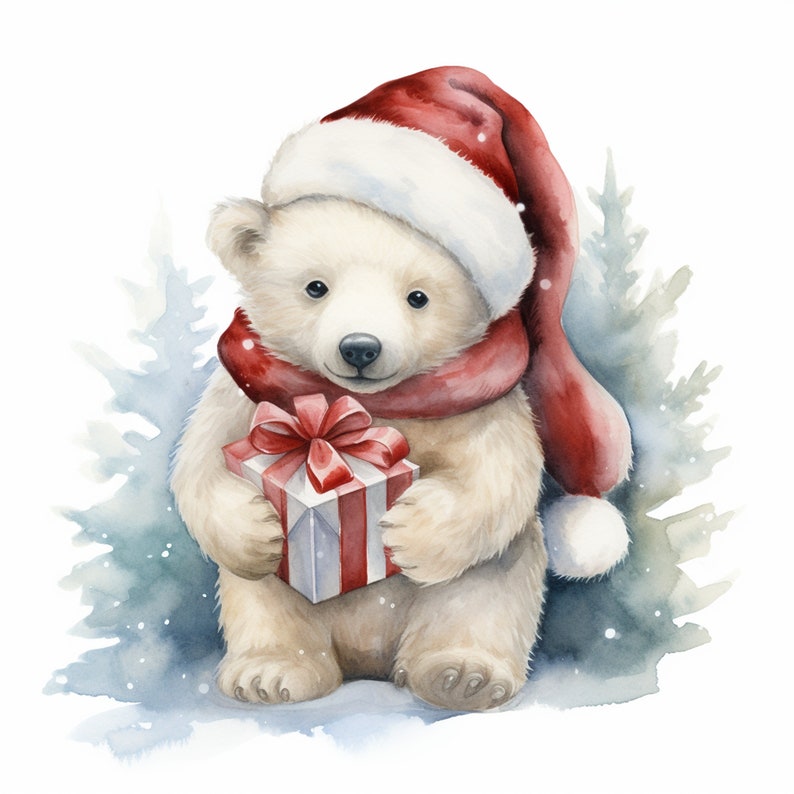 Set of Christmas Polar Bear Clipart 9 High Quality Jpgs, Merry ...