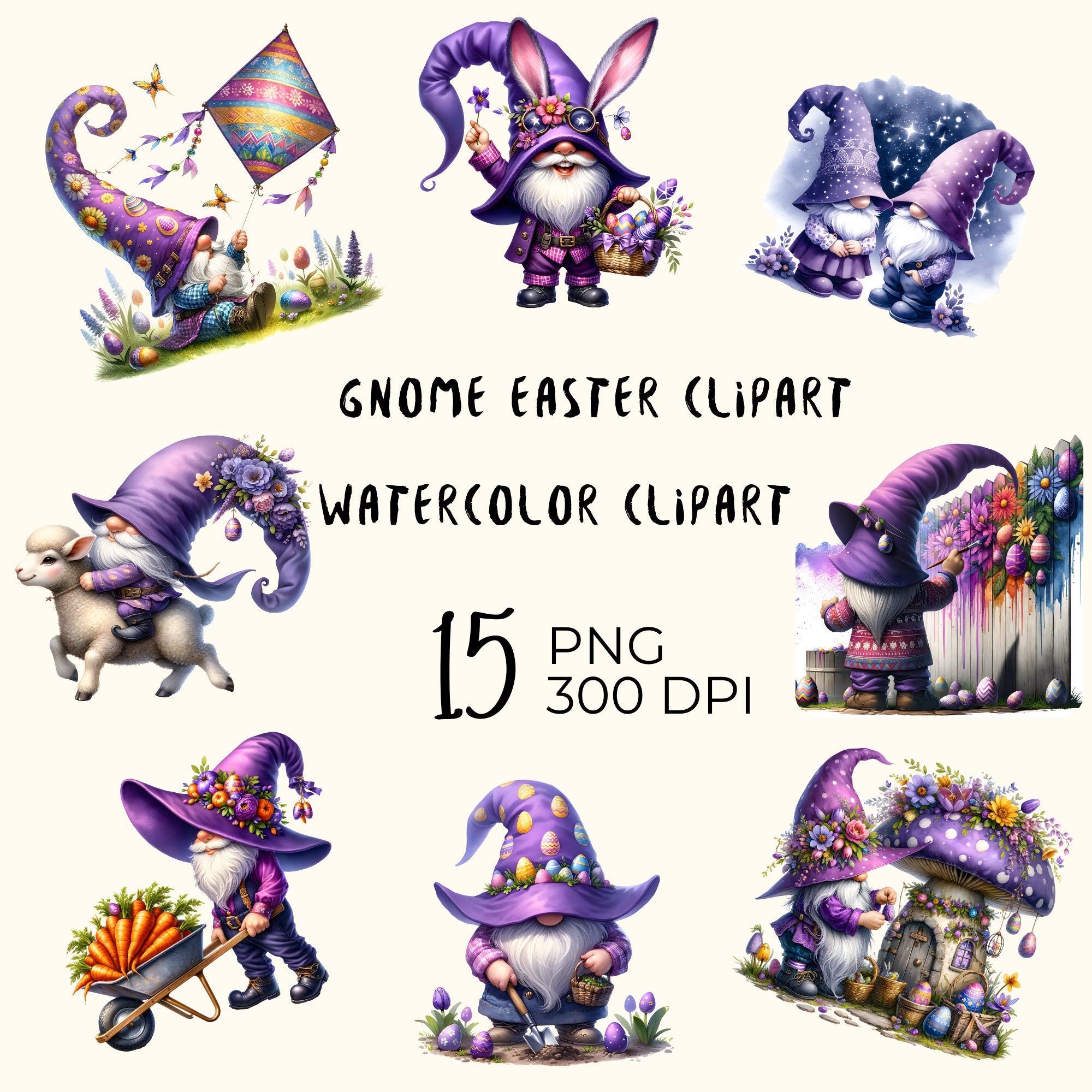 15 PNG Files : Gnome Easter Clipart, Watercolor Gnome Clipart, Gnome ...