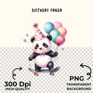 15 PNG Files : Birthday Panda With a Party Hat, Watercolor Panda, Panda ...