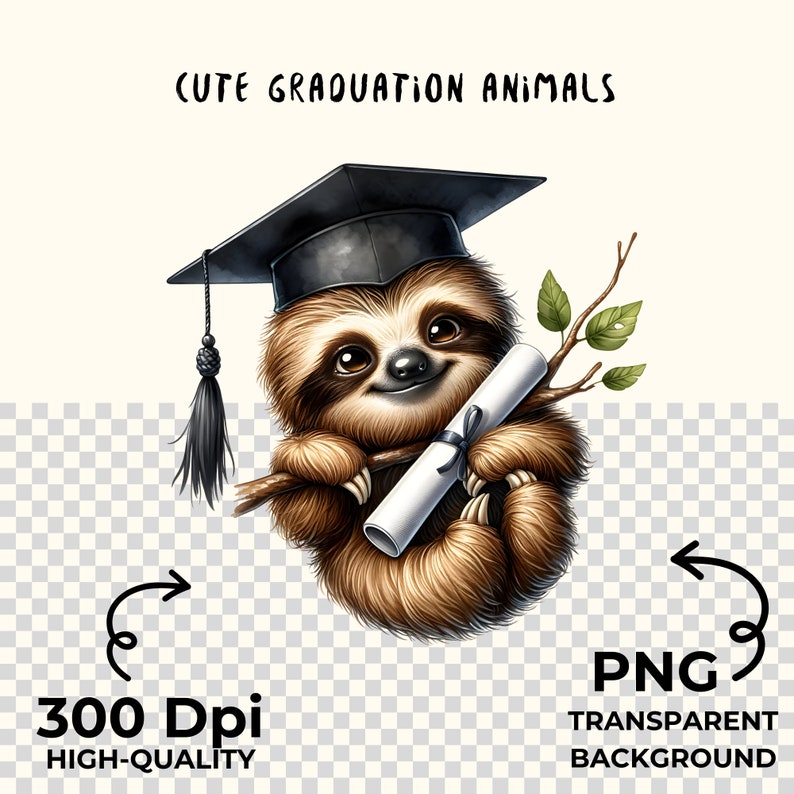 15 PNG Files : Cute Graduation Animals, Watercolor Cute Animal ...