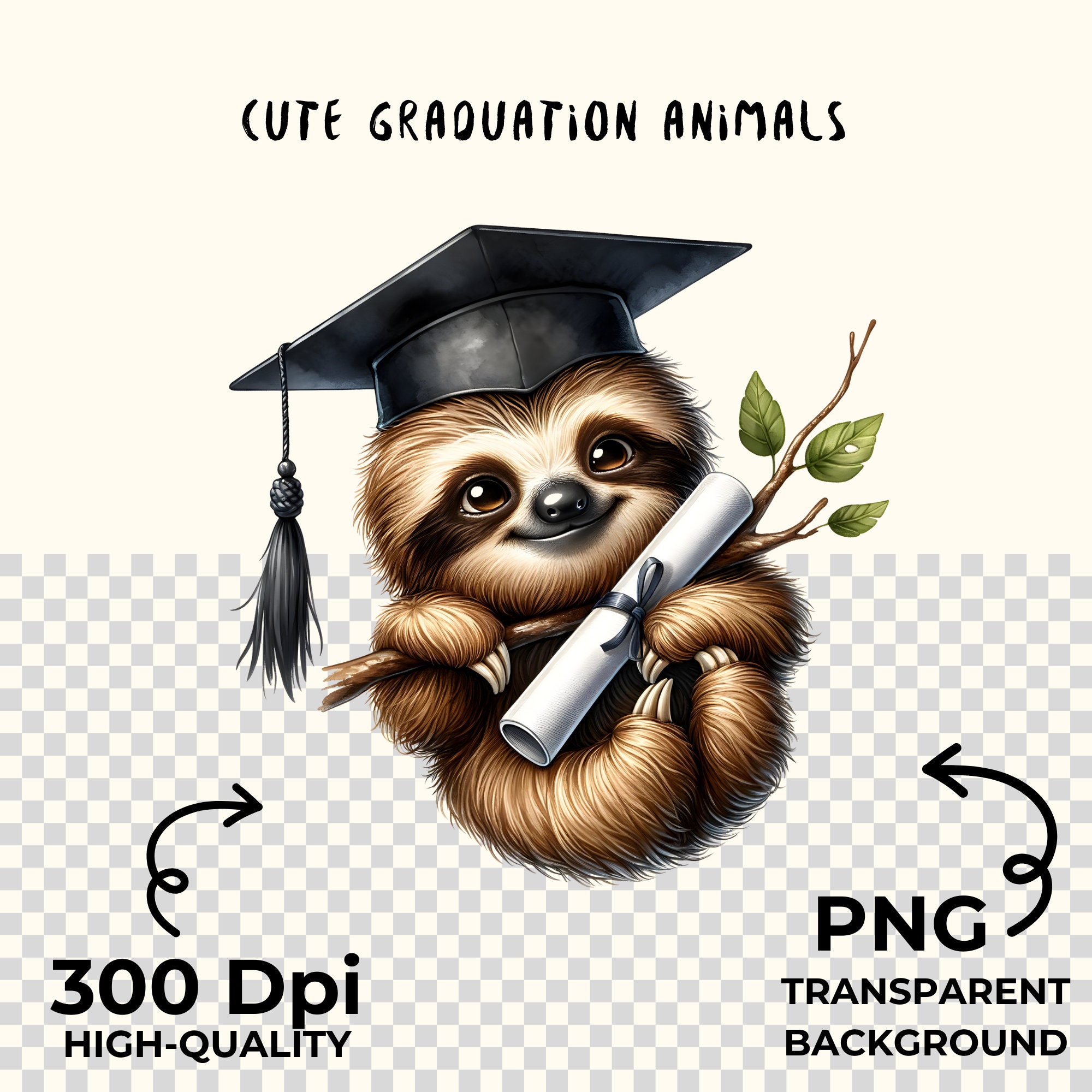 15 PNG Files : Cute Graduation Animals, Watercolor Cute Animal ...
