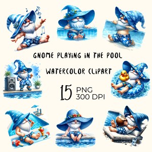 15 PNG Files : Gnome Playing in the Pool, Summer Gnome, Watercolor ...