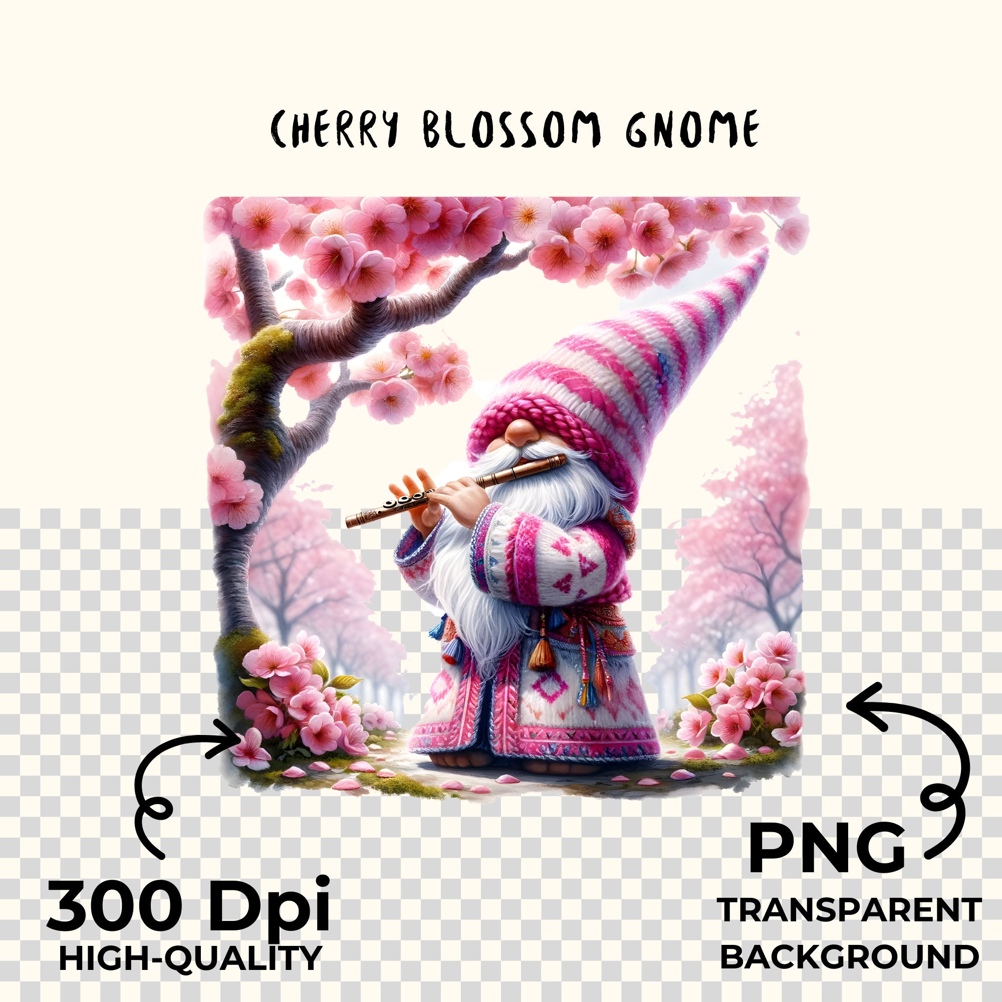 15 PNG Files : Cherry Blossom Gnome Clipart, Watercolor Gnome Png, Pink ...