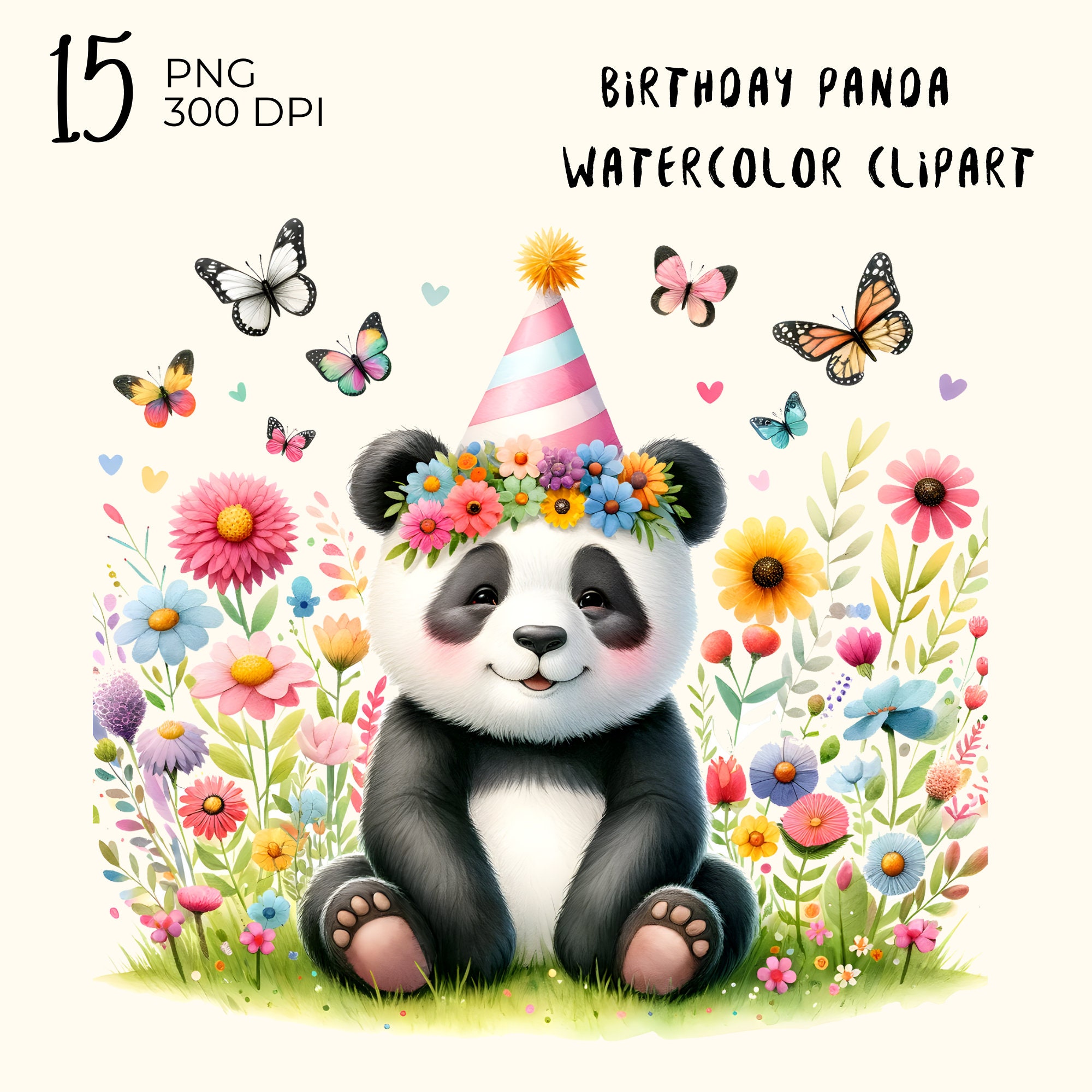 15 PNG Files : Birthday Panda With a Party Hat, Watercolor Panda, Panda ...