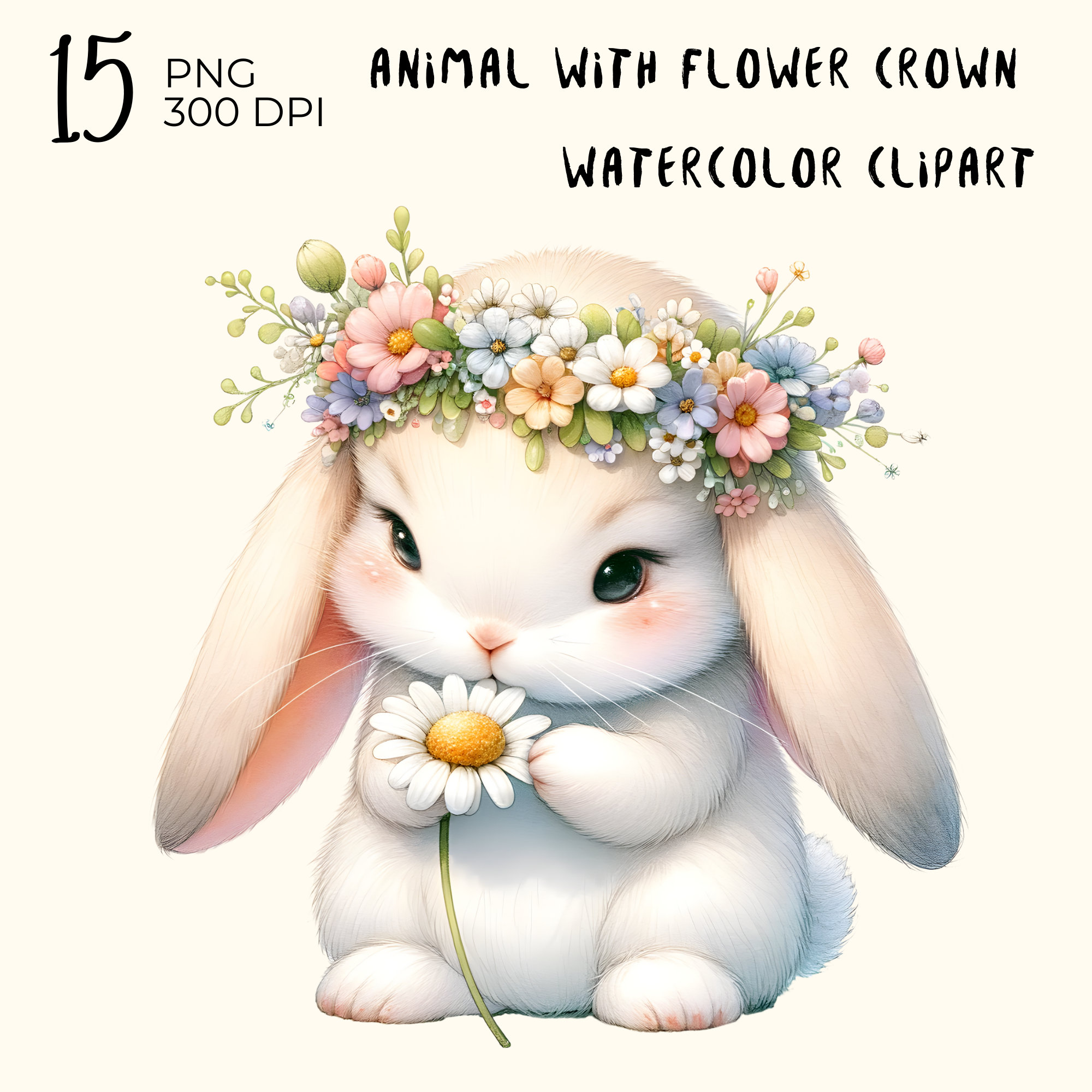 Animal Flower Crown Clipart: Watercolor PNG Files (digital Download) - Etsy