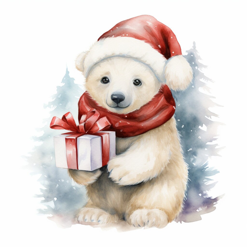 Set of Christmas Polar Bear Clipart 9 High Quality Jpgs, Merry ...