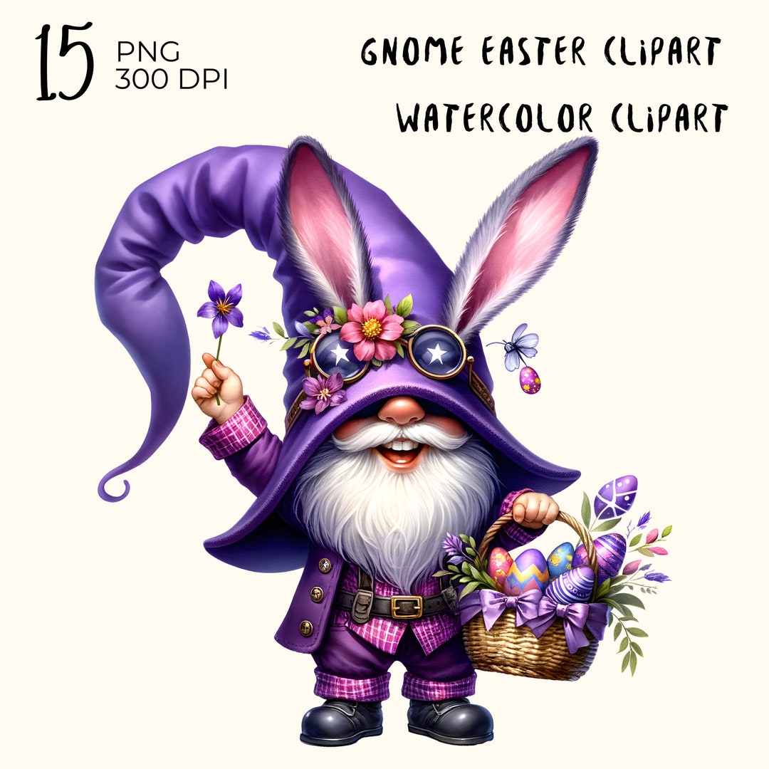 15 PNG Files : Gnome Easter Clipart, Watercolor Gnome Clipart, Gnome ...
