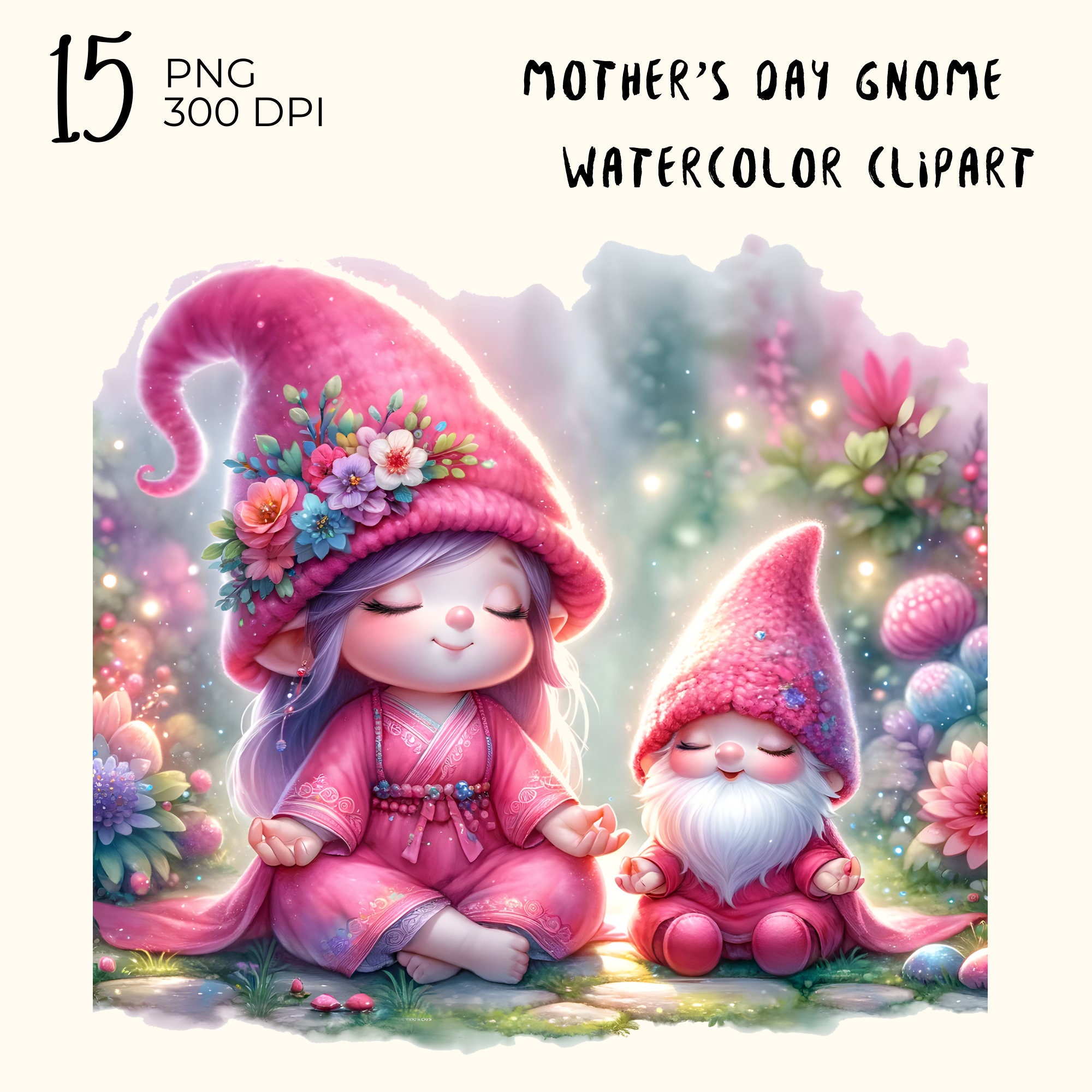 15 PNG Files : Mother's Day Gnome Clipart, Watercolor Gnome Clipart ...