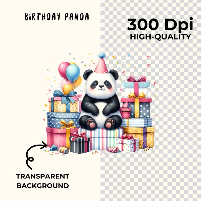 15 PNG Files : Birthday Panda With a Party Hat, Watercolor Panda, Panda ...