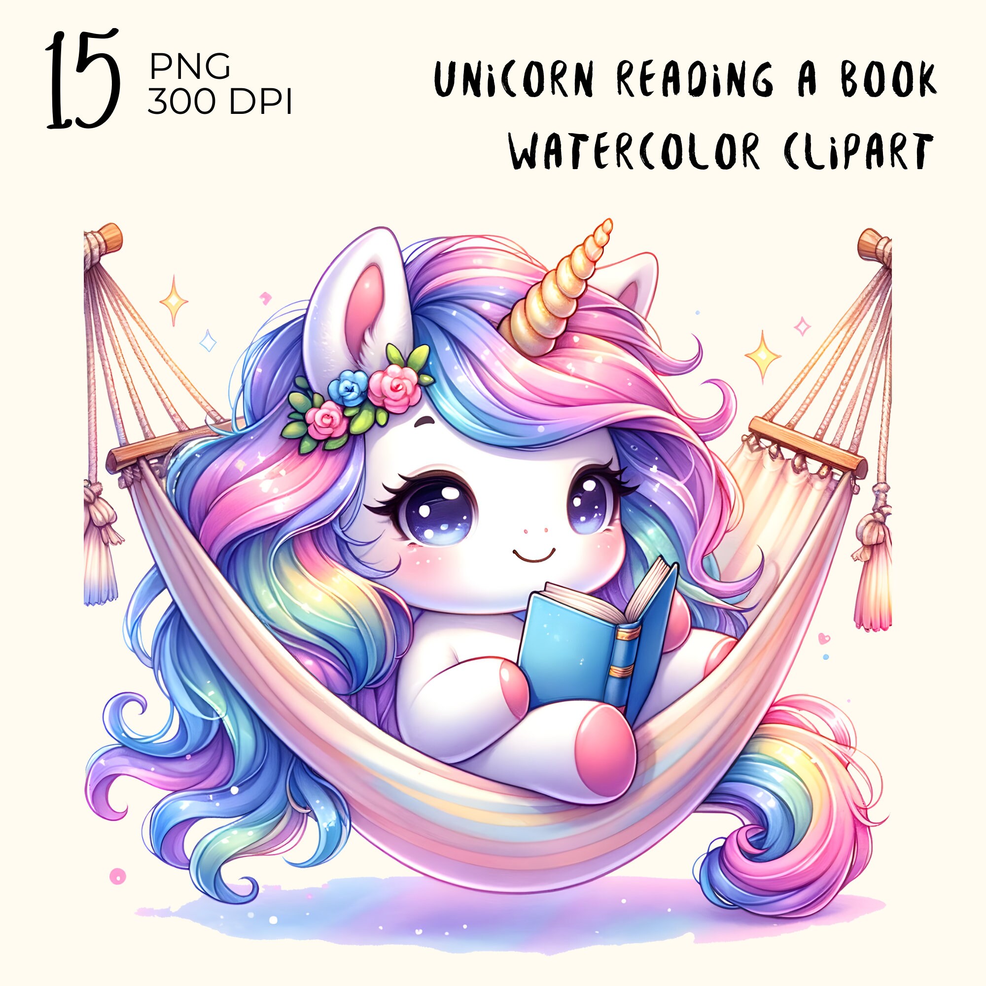 15 PNG Files : Unicorn Reading a Book, Unicorn Clipart, Cute Unicorn ...