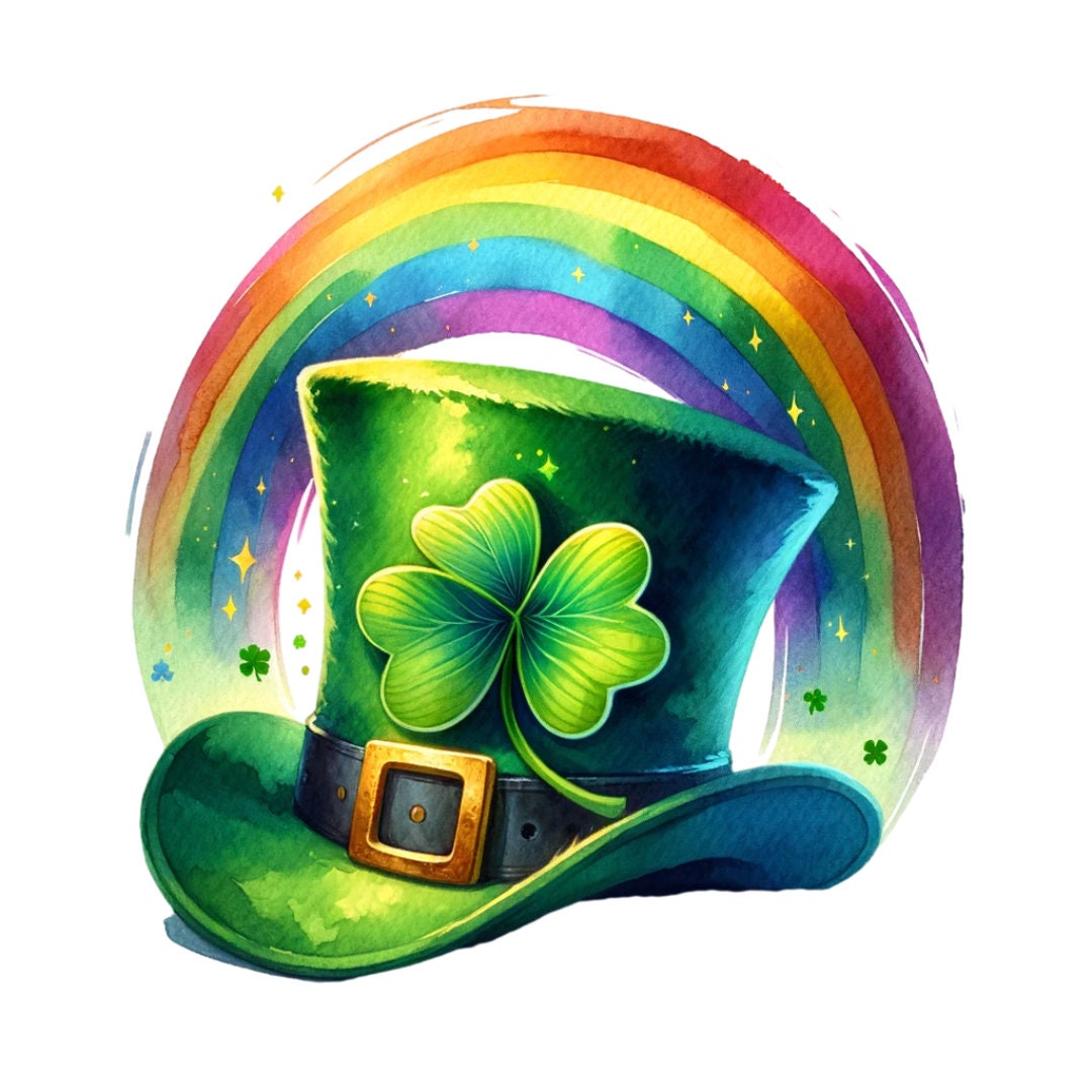 10 PNG Files : Whimsical Leprechaun Hat With Clover Illustration ...